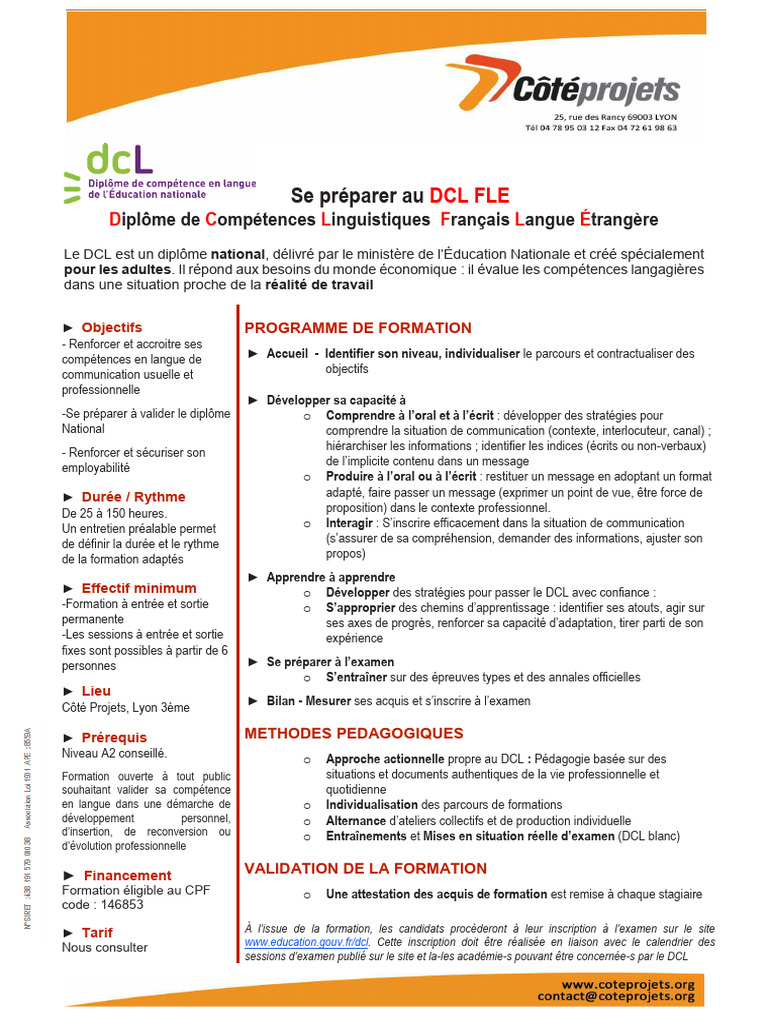 Préparation au DCL FLE à Lyon | PDF | la communication