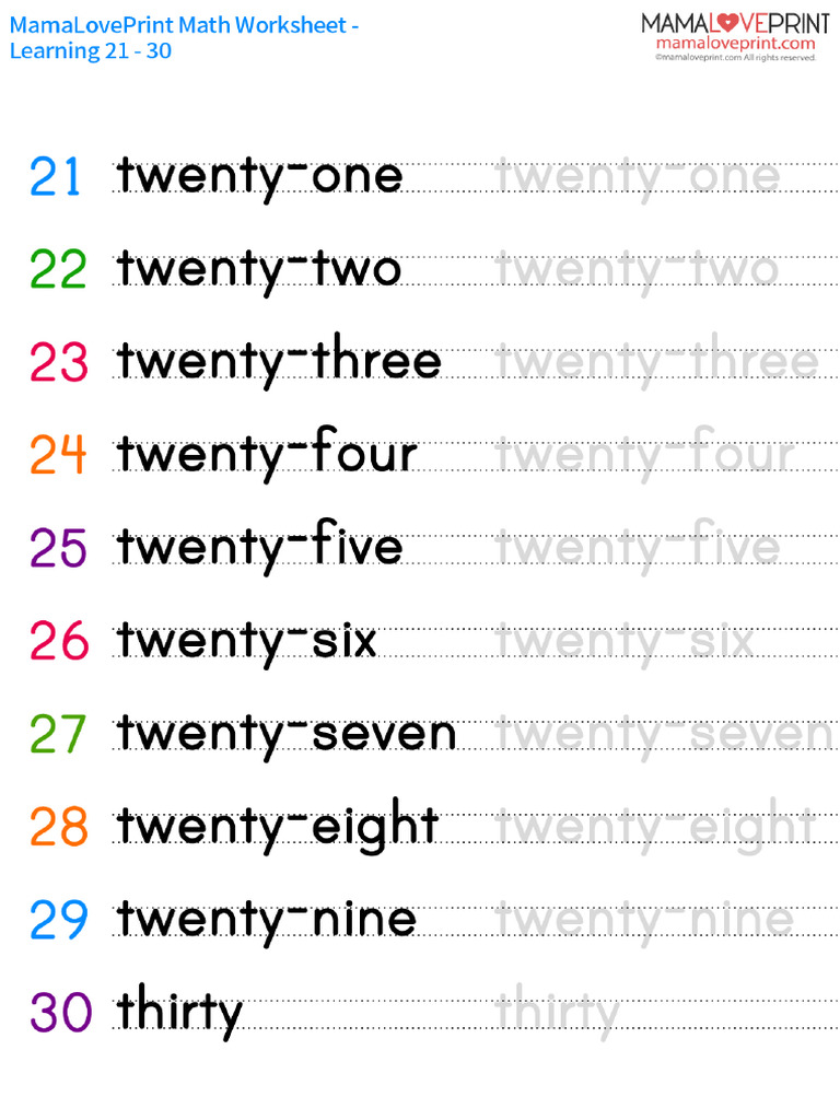 Mamaloveprint Math 21to30 Book1 | PDF
