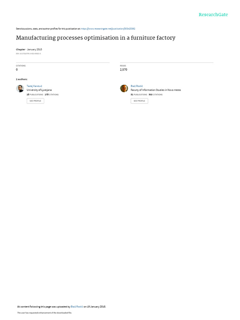 Manufacturing Processes Optimisation in A Furnitur | PDF | Program Optimization | Databases