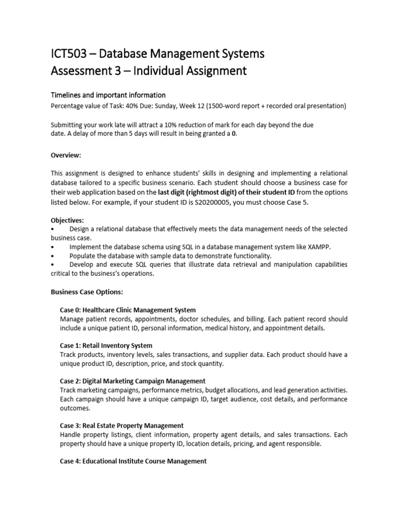 ICT503 Assessment 3 S1 2024 | PDF | Databases | Sql