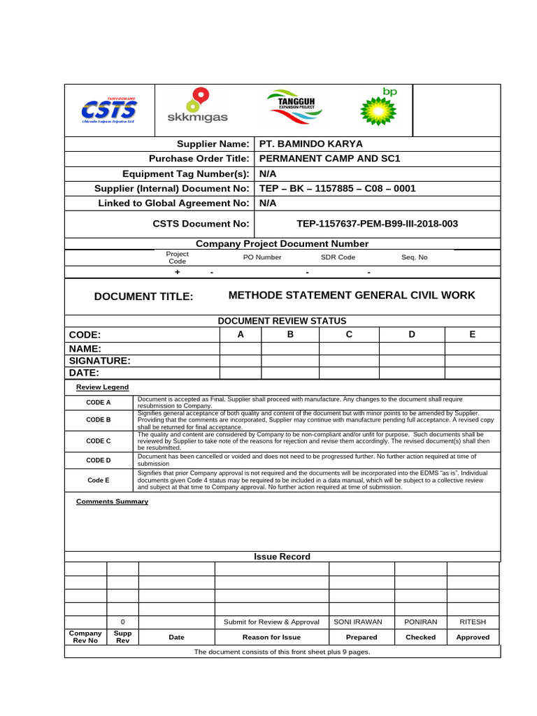 Method Statement - General Civil Work, Rev 1 | PDF | Personal ...