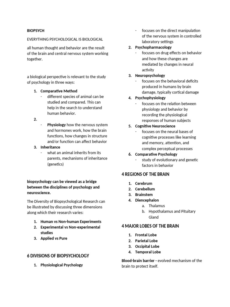BIOPSYCH - Intro To Biopsych | PDF | Behavioral Neuroscience | Brain