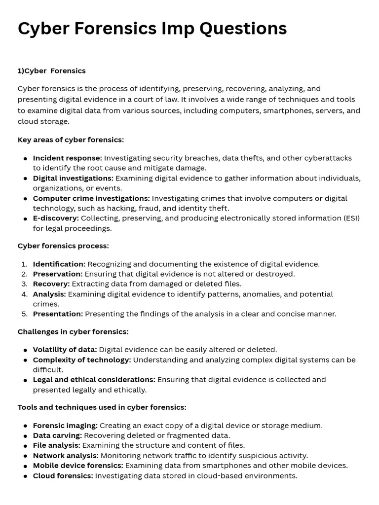 Cyber Forensics Imp Questions | PDF | Computer Forensics | Metadata