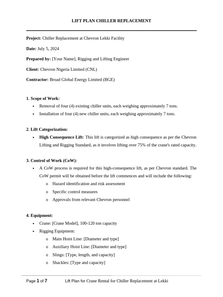 Lift Plan For Chiller Replacement | PDF | Crane (Machine) | Safety