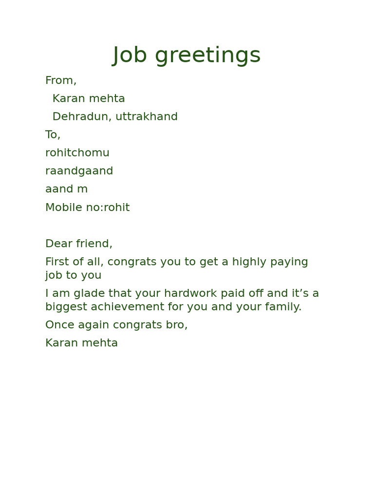 Job Greetings | PDF