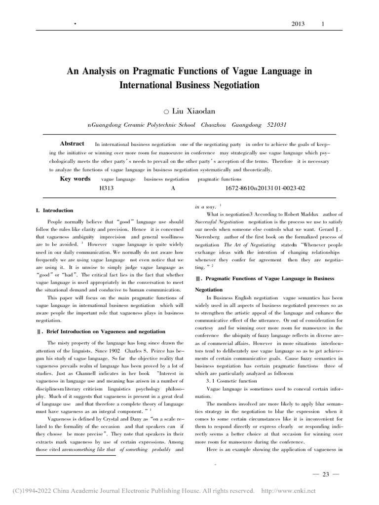 Pragmatic Functions of Vague Language | PDF | Vagueness | Negotiation