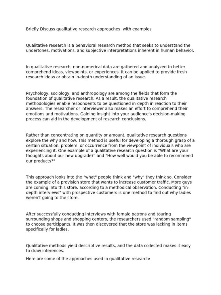 Ass-Briefly Discuss Qualitative Research Approaches With Examples | PDF ...