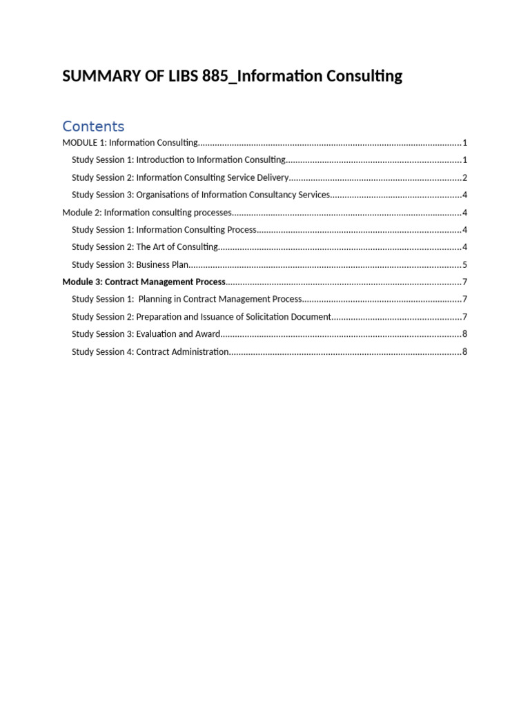 SUMMARY OF LIBS 885 - Information Consulting | PDF | Consultant ...