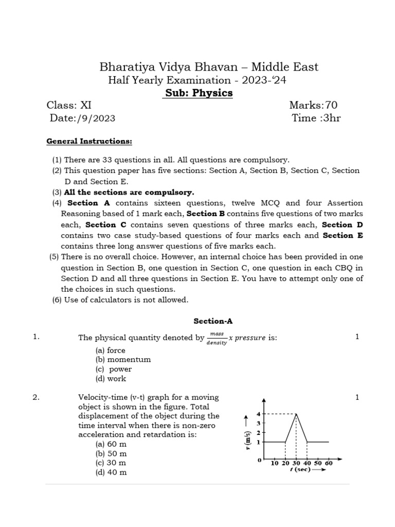 Class-11-HYE-QP-PHY | PDF | Force | Acceleration
