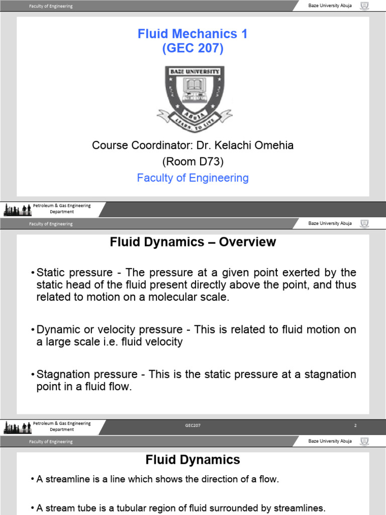 Week 5 GEC207 - Fluid Dynamics - Law of Conservation of Mass | PDF | Fluid Dynamics | Fluid ...