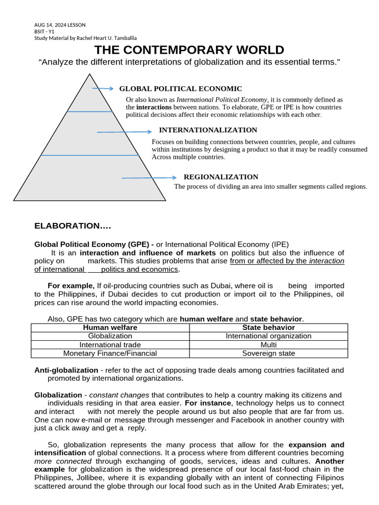 Lesson 1-3 Contemporary World Reviewer | PDF | Gross Domestic Product ...