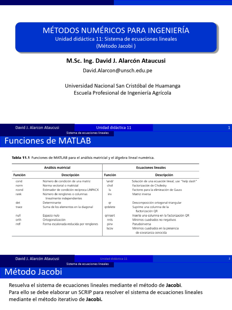 T11 - Sistema de Ecuaciones Lineales - Metodo Jacobi - Gauss Seidel | PDF | Ecuaciones | Sistema ...