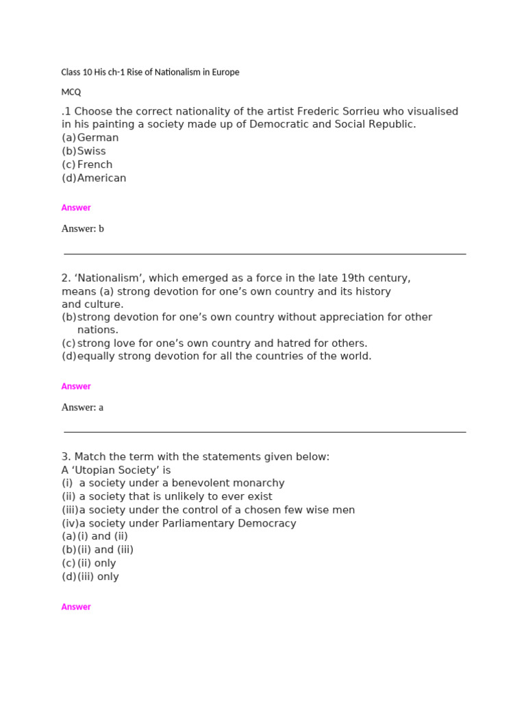 Rise of Nationalism in Europe (MCQ) | PDF | Kingdom Of Prussia | Otto ...