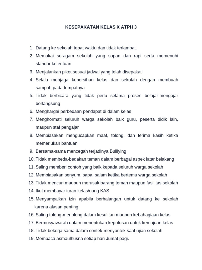 Kesepakatan Kelas X Atph 3 | PDF | Kesehatan Holistik