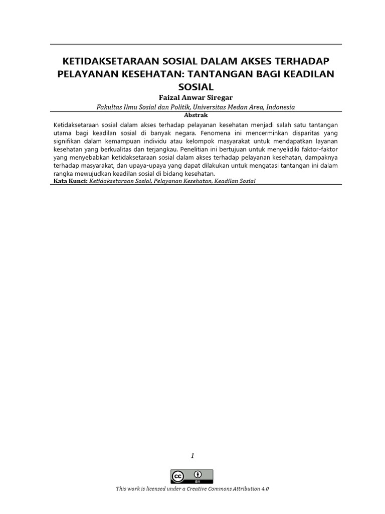 Ketidaksetaraan Sosial Dalam Akses Terhadap Pelayanan Kesehatan Tantangan Bagi Keadilan Sosial ...