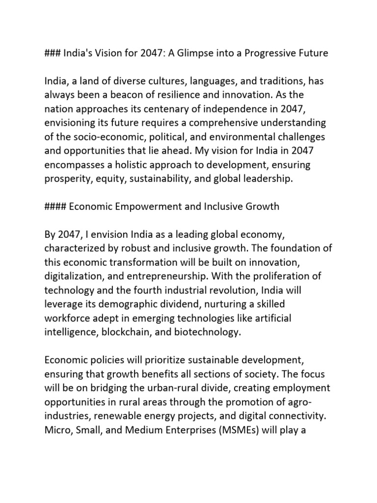 Vision for India 2047: A Progressive Future | PDF | Sustainability ...