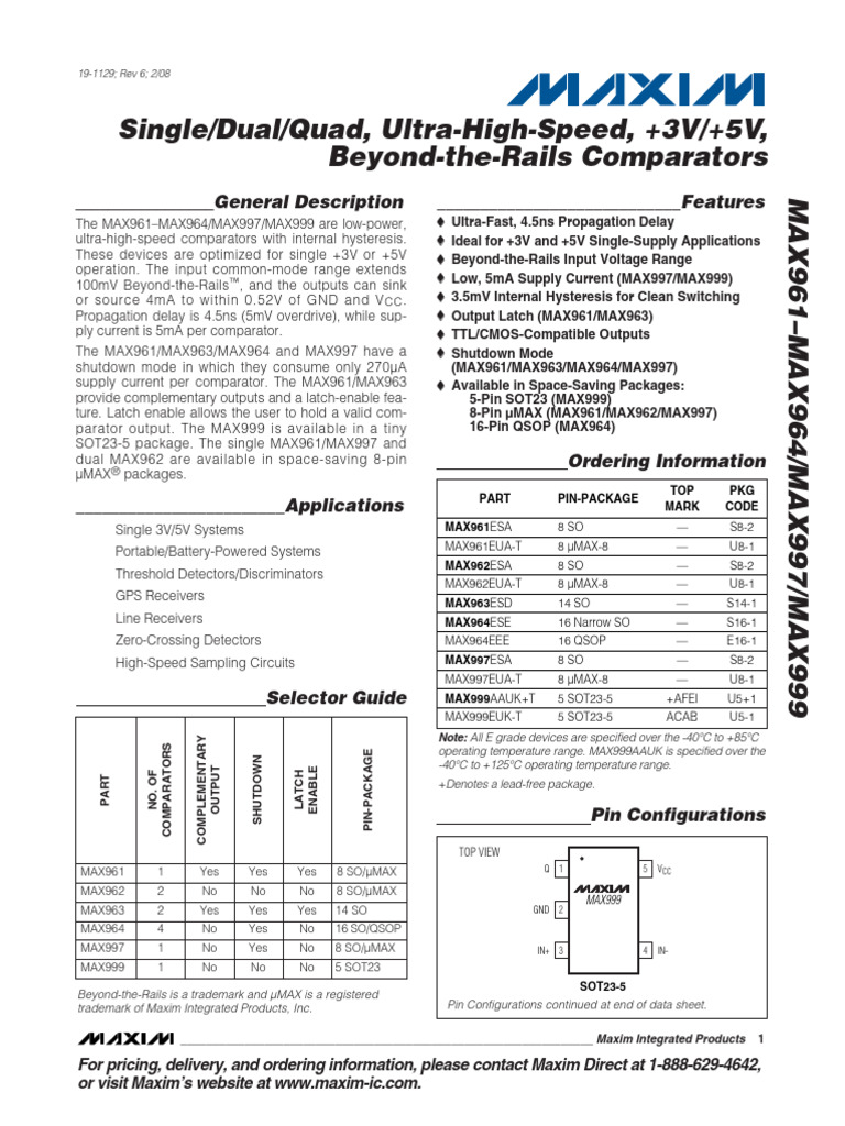 MAX961 | PDF | Manufactured Goods | Electromagnetism