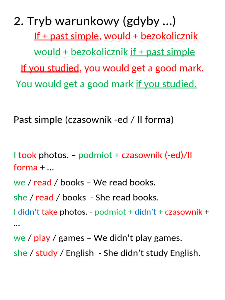 Czas Past Simple - Drugi Tryb Warunkowy | PDF