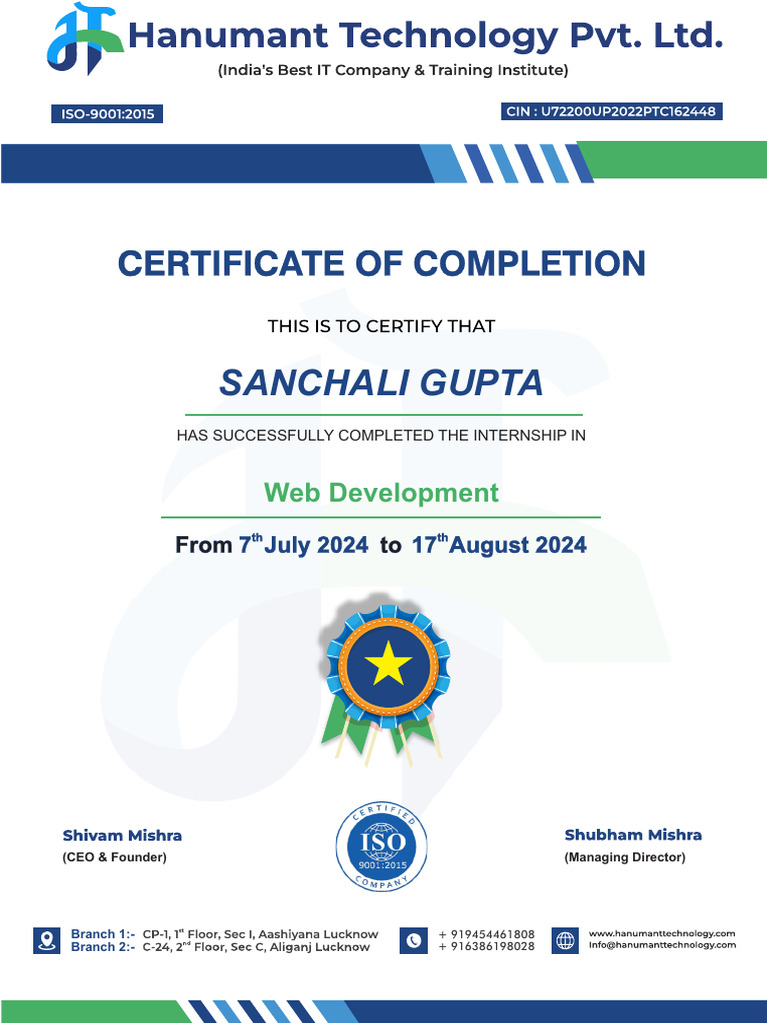 Web Development Internship Certificate | PDF | Computers