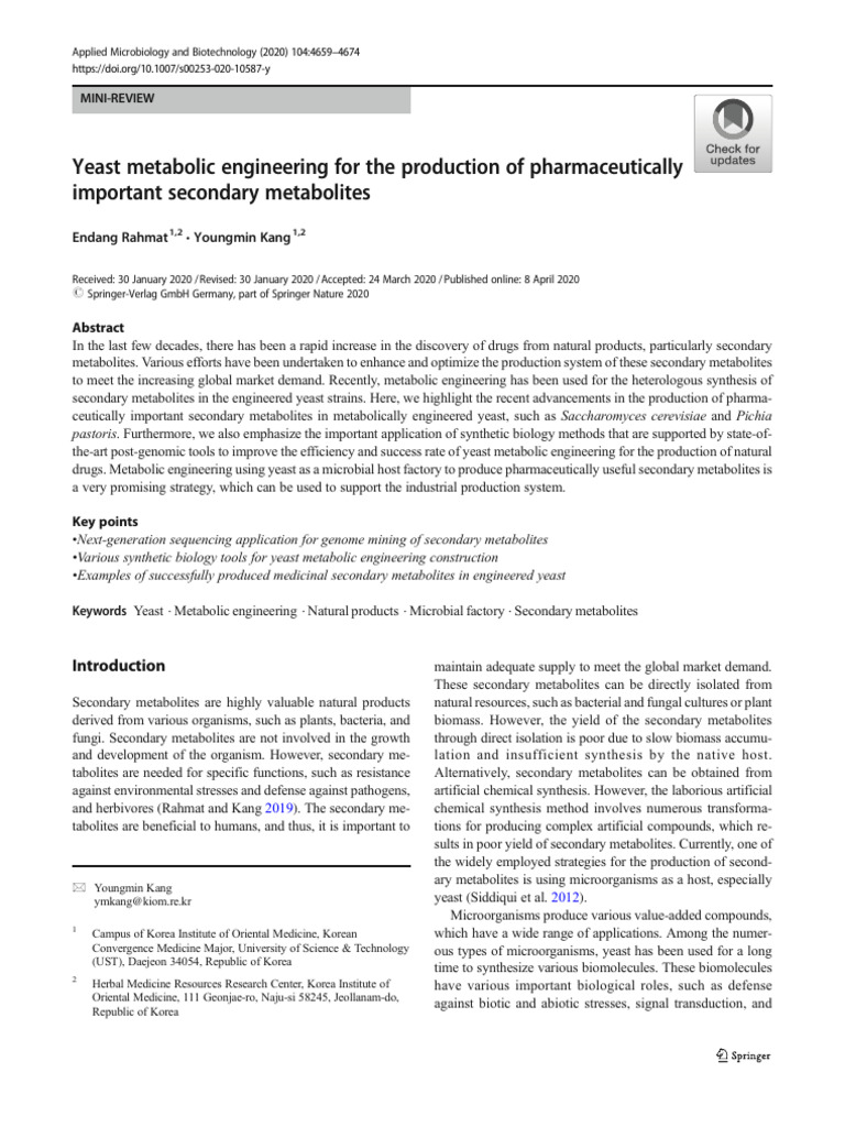 Yeast Engineering for Pharmaceutical Metabolites | PDF | Molecular ...