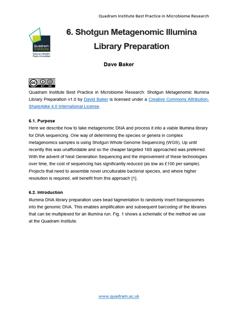 Shotgun Metagenomic Illumina Library Preparation | PDF | Dna Sequencing ...