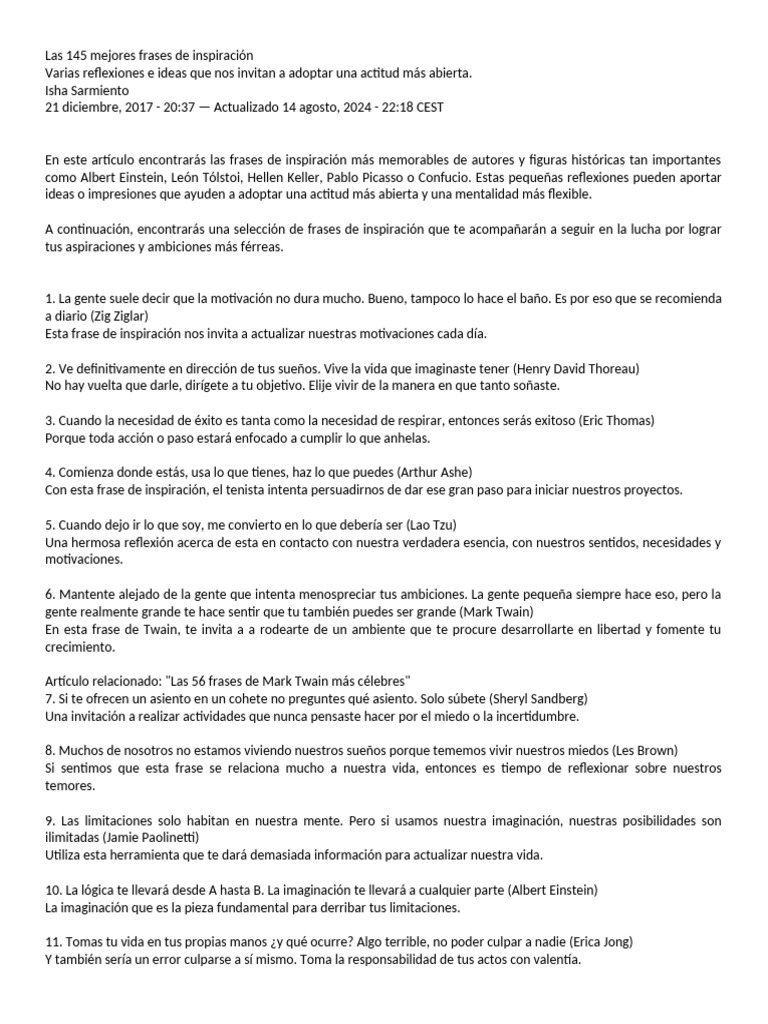 Las 145 Mejores Frases de Inspiración | PDF | Felicidad | Amor