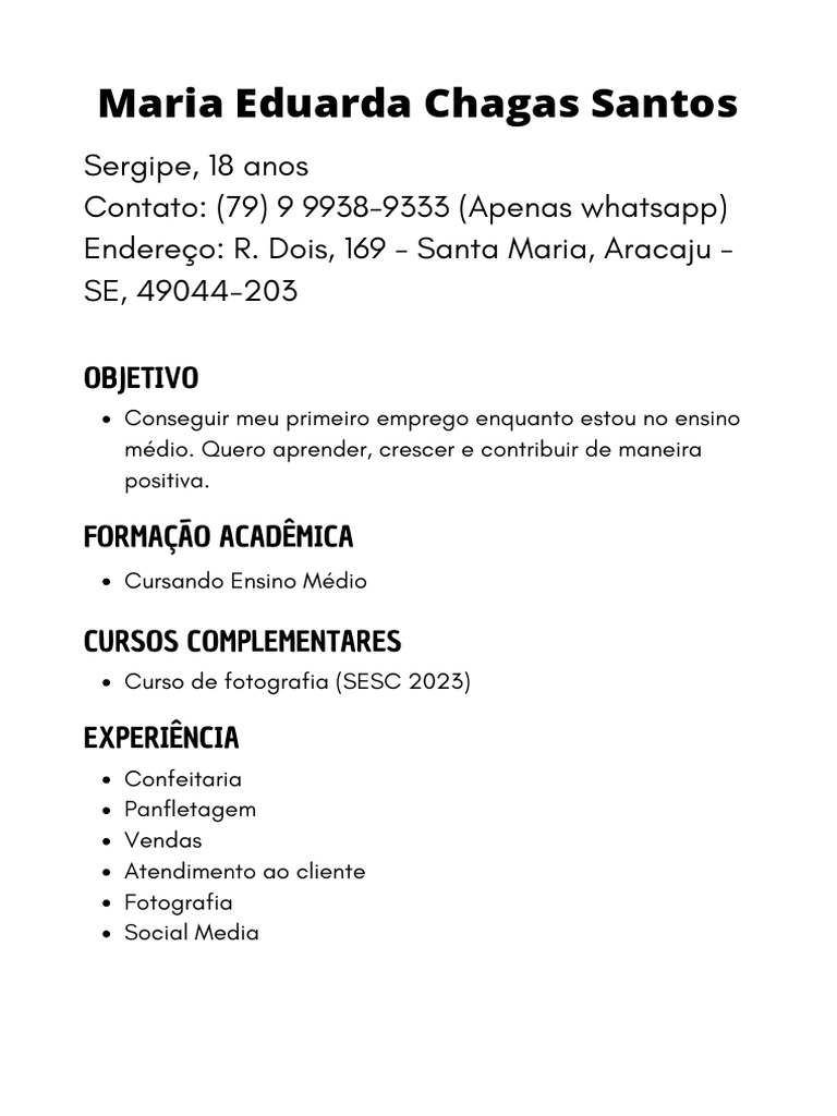 Curriculo Maria Eduarda | PDF