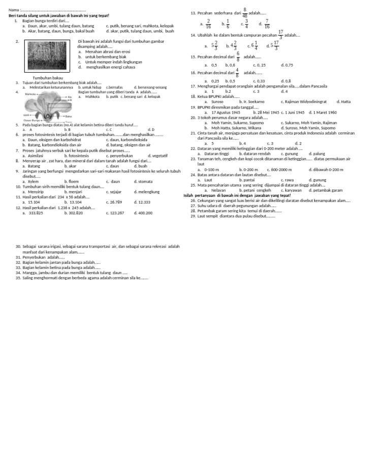Latihan Soal Tema 1 (IPA MAT IPS PKN) | PDF