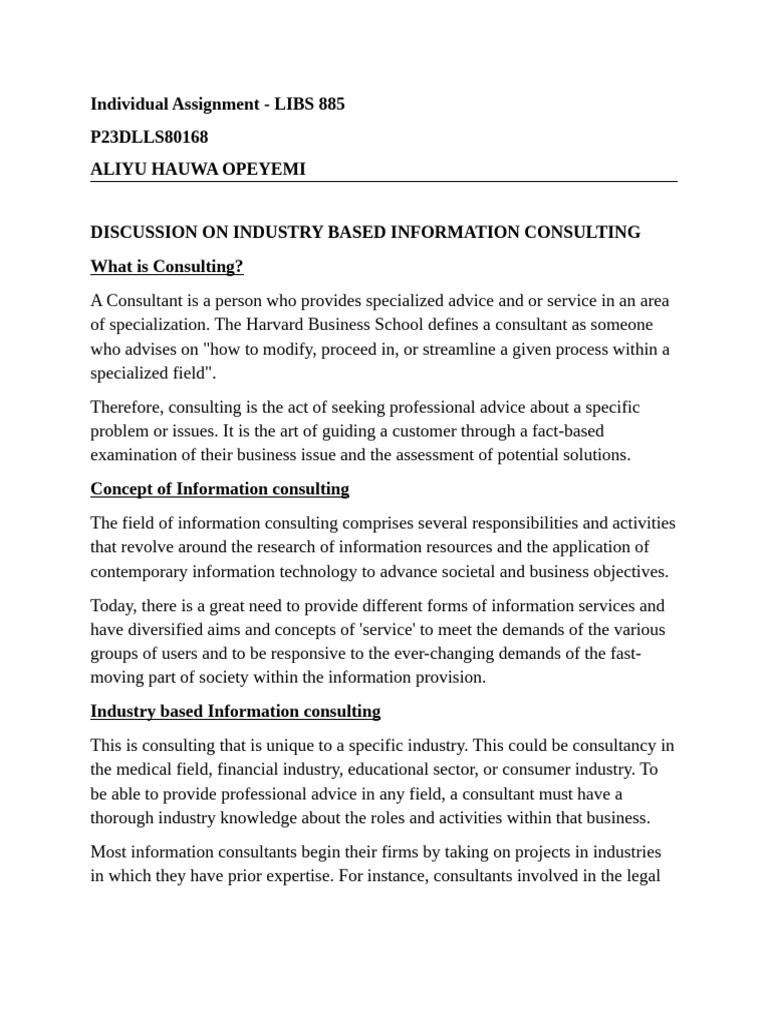 LIBS 885 Individual Assignment - P23DLLS80168 | PDF | Consultant ...