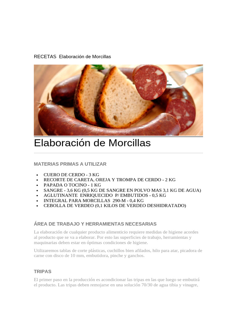 RECETAS Elaboración de Morcillas | PDF | Carne | Cerdo