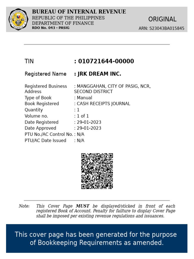 JRK - QR Cash Receipts Journal | PDF
