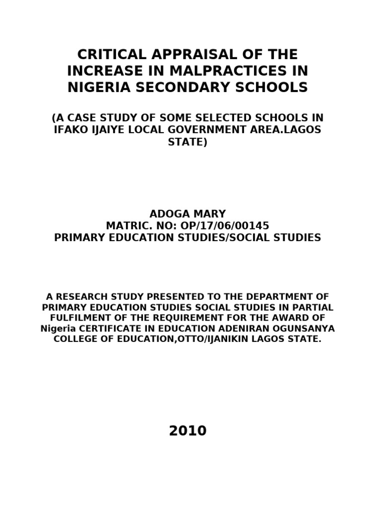 Adoga Mary o | PDF | Methodology | Sampling (Statistics)
