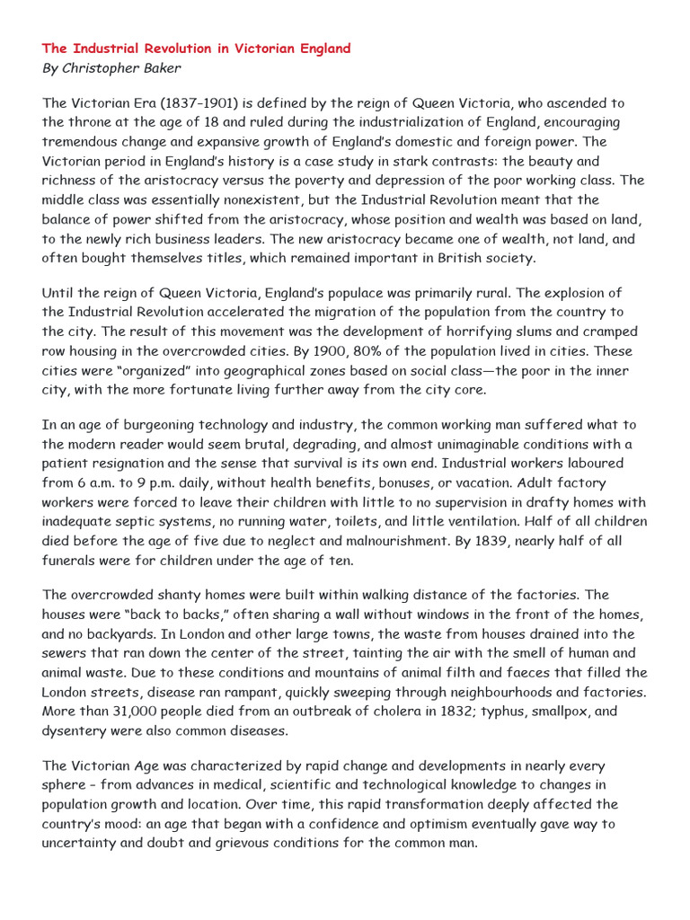 The Industrial Revolution in Victorian England Homework | PDF ...