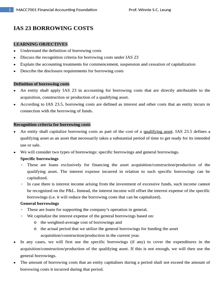 IAS 23 Borrowing Costs Lecture Notes (Student Copy) | PDF | Financial ...