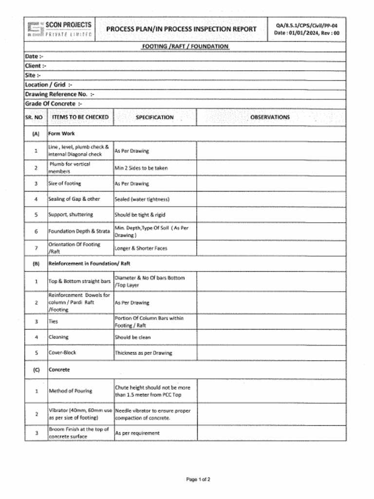 PP-04 - Civil Checklist - Footing Raft Foundation | PDF