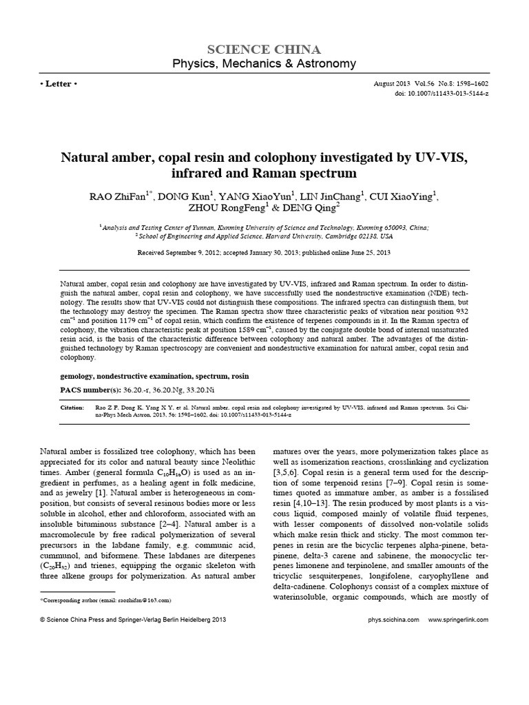Natural Amber, Copal Resin and Colophony Investigated by UV-VIS and ...