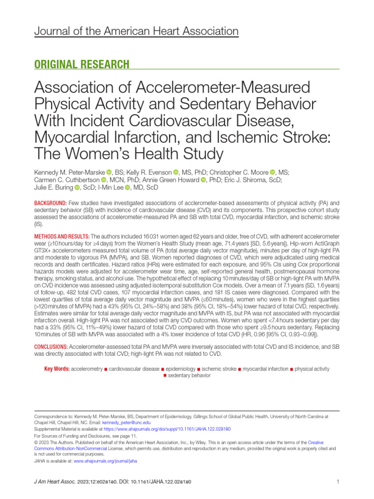 Association of Accelerometer-Measured Physical Activity and Sedentary Behavior With Incident ...