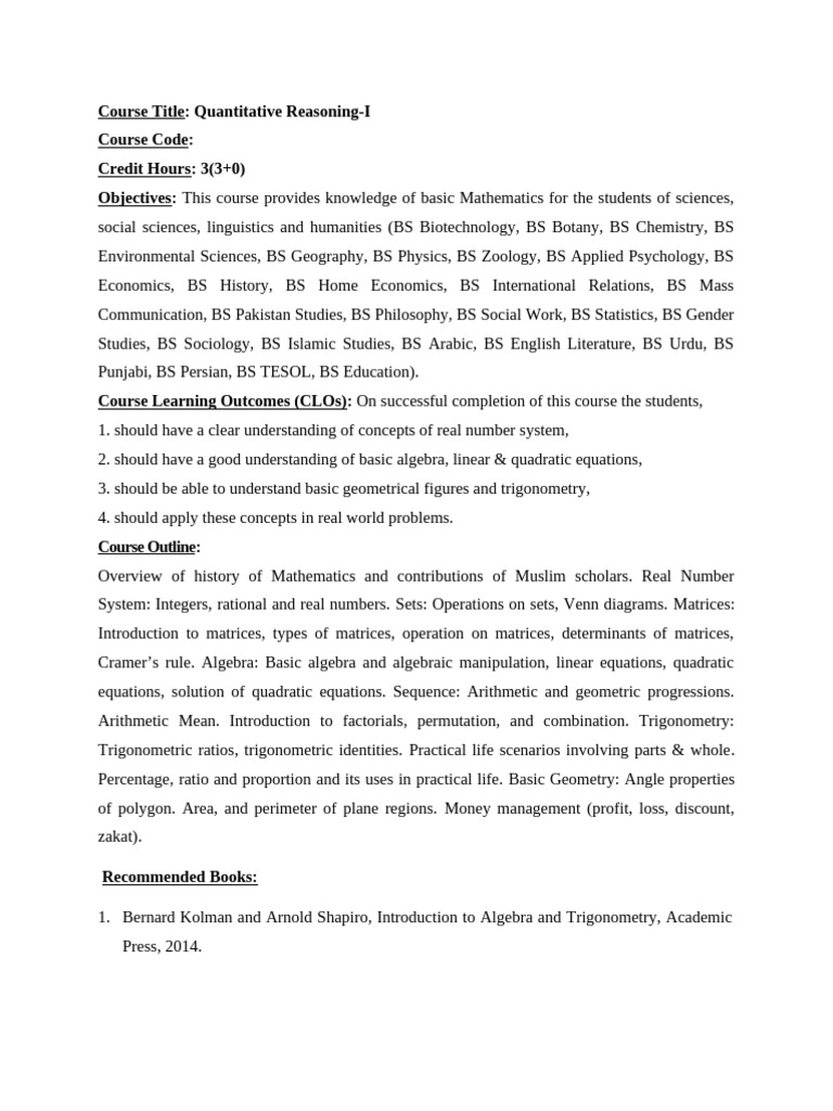 Quantitative Reasoning I-1 | PDF
