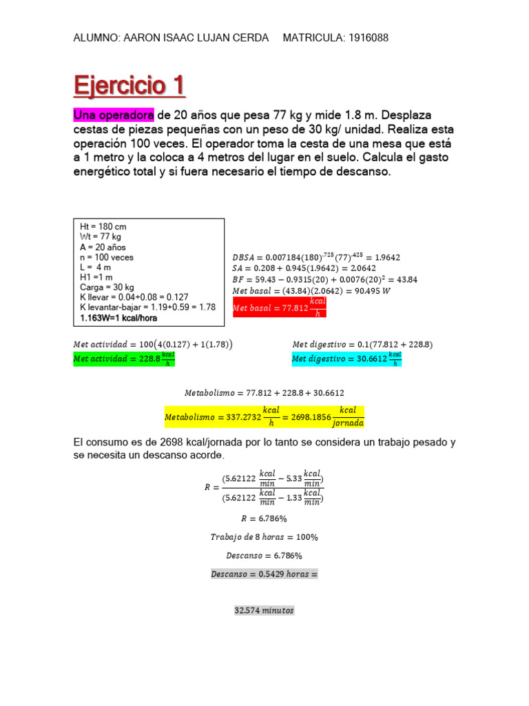 Ejercicios Gasto Energetico-Aaaron Lujan-Gp 03 | PDF | Unidades de medida | Cantidad