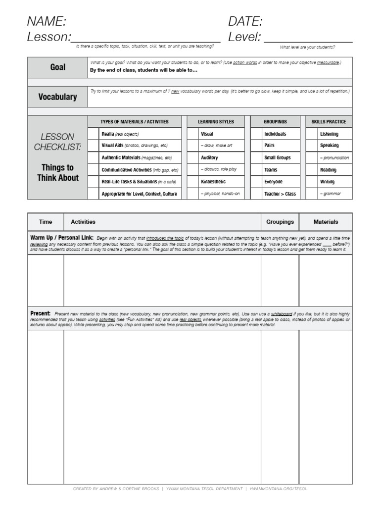 Simple PPP Version - Blank Lesson Plan Template - PRINT A PAPER VERSION ...