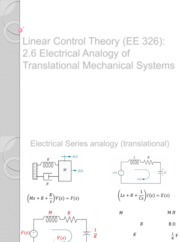 2 - 6 - Electrical Analogy of TranslationalMechSystems | PDF | Series ...
