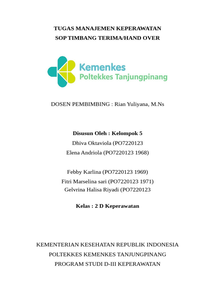 SOP Hand Over Perawat di RSUD | PDF