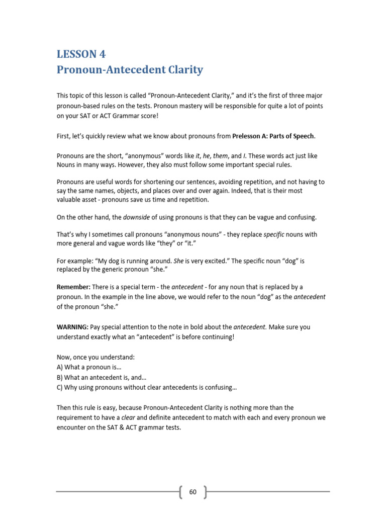 04 Pronoun Antecedent Clarity | PDF | Pronoun | Noun
