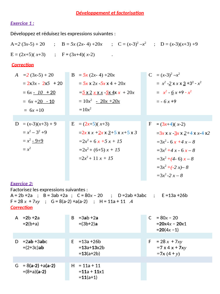 Développement Et Factorisation-Correction | PDF | Teaching Methods ...