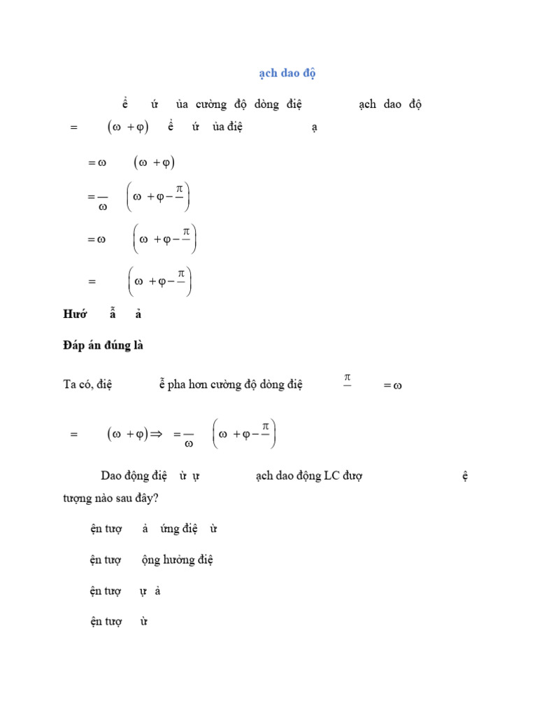 Trac Nghiem Mach Dao Dong Co Dap An Vat Li Lop 12 | PDF