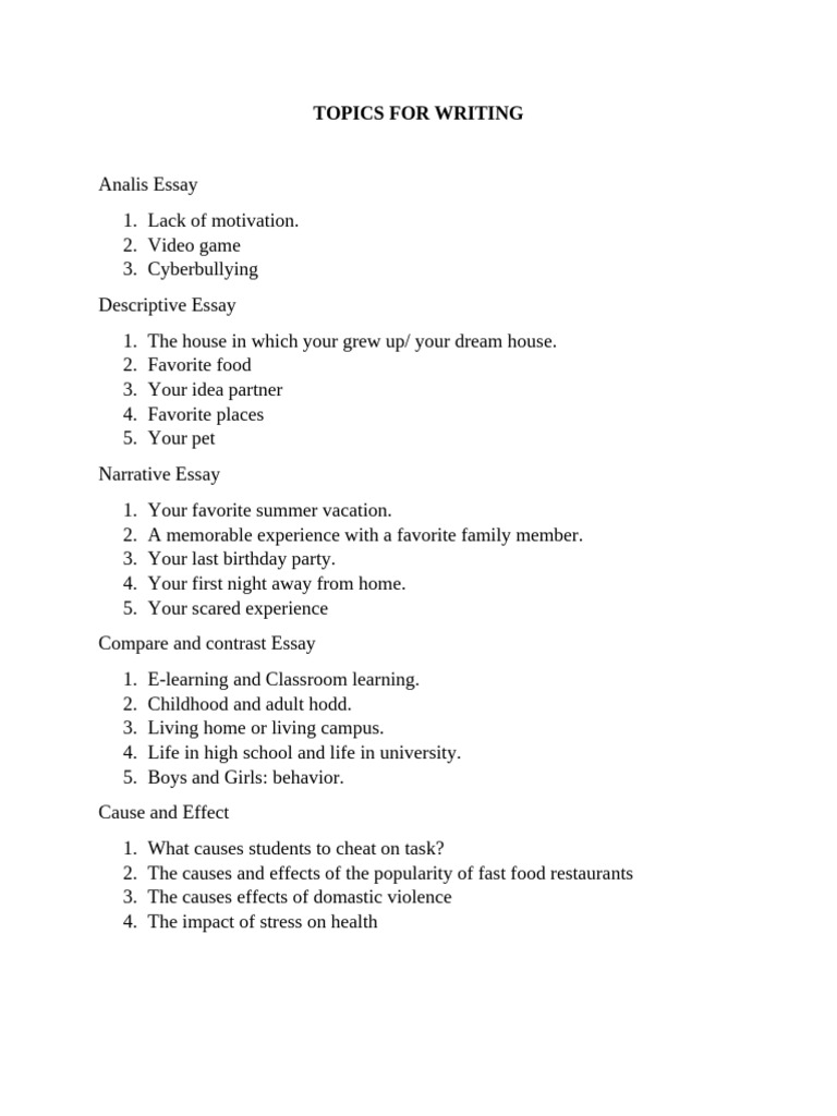 Topics For Writing | PDF | Wellness