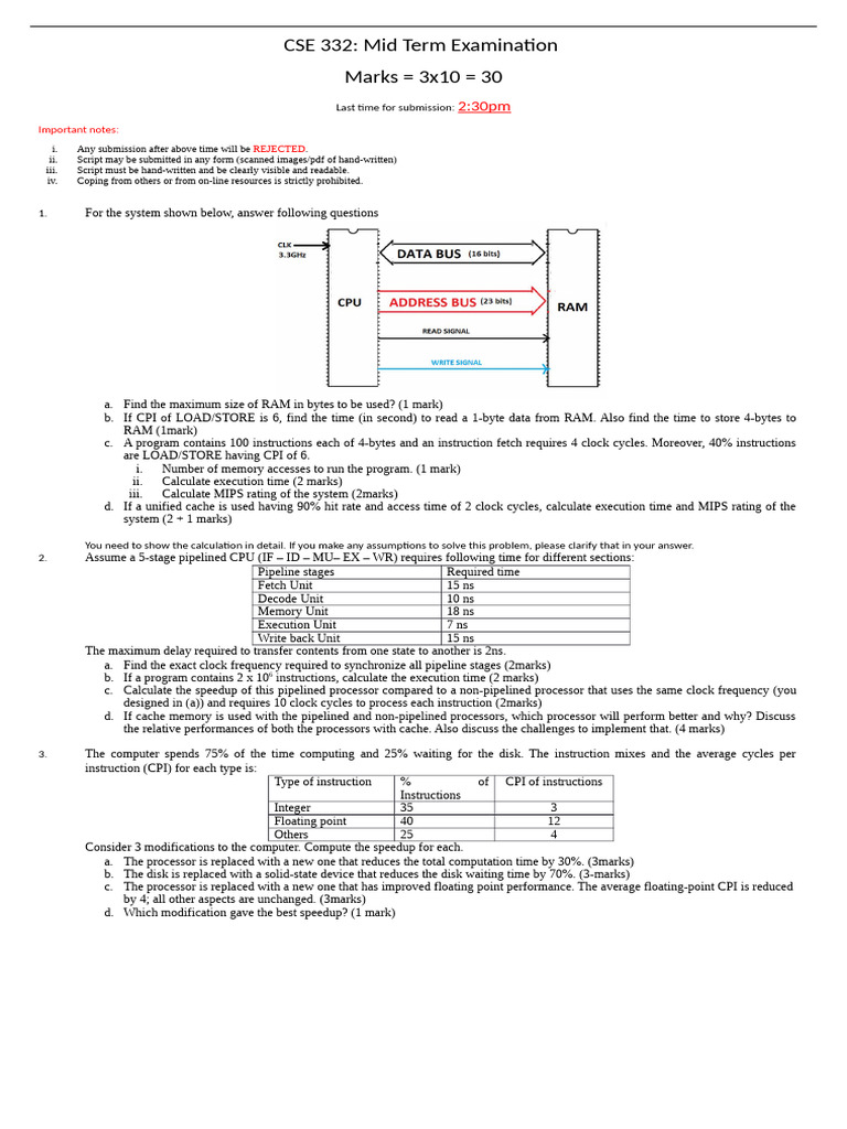 CSE332 Sec 3 MT Fall2021 | PDF | Central Processing Unit | Computer Engineering