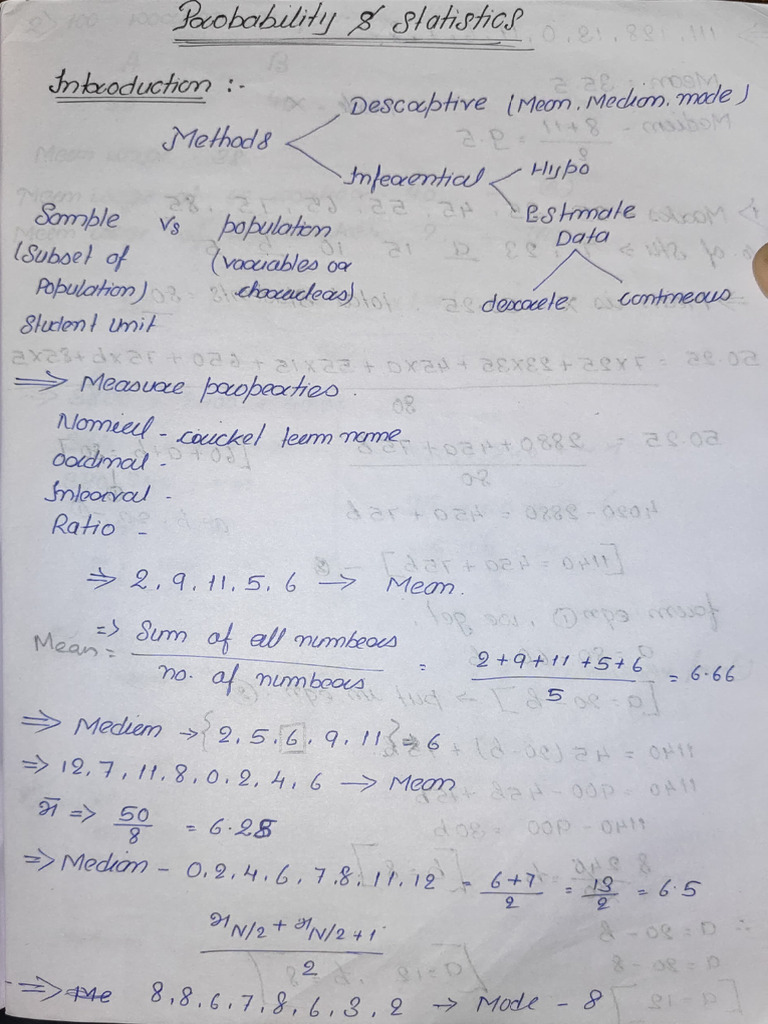Probability and Statistics Notes 23 October 2024 | PDF