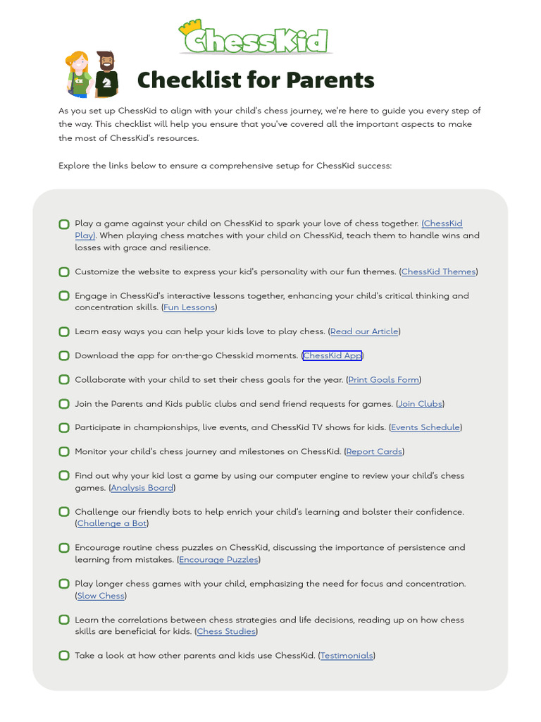 ChessKid Setup Checklist for Parents | PDF