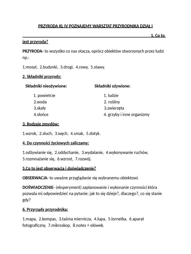 Przyroda Kl.4 Dział 1 | PDF